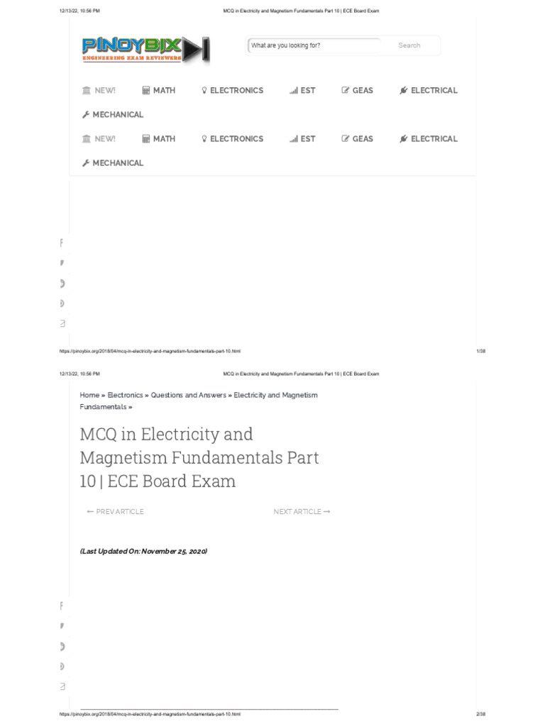 MCQs on Electricity and Magnetism | PDF | Magnetic Field | Magnetism
