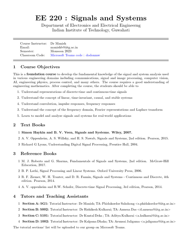 Course Handout | PDF | Fourier Transform | Discrete Fourier Transform