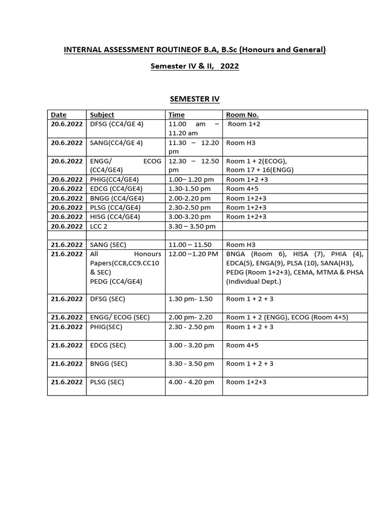 INTERNAL ASSESSMENT EXAMINATION ROUTINE Sem 4 AND 2, 2022 | PDF ...