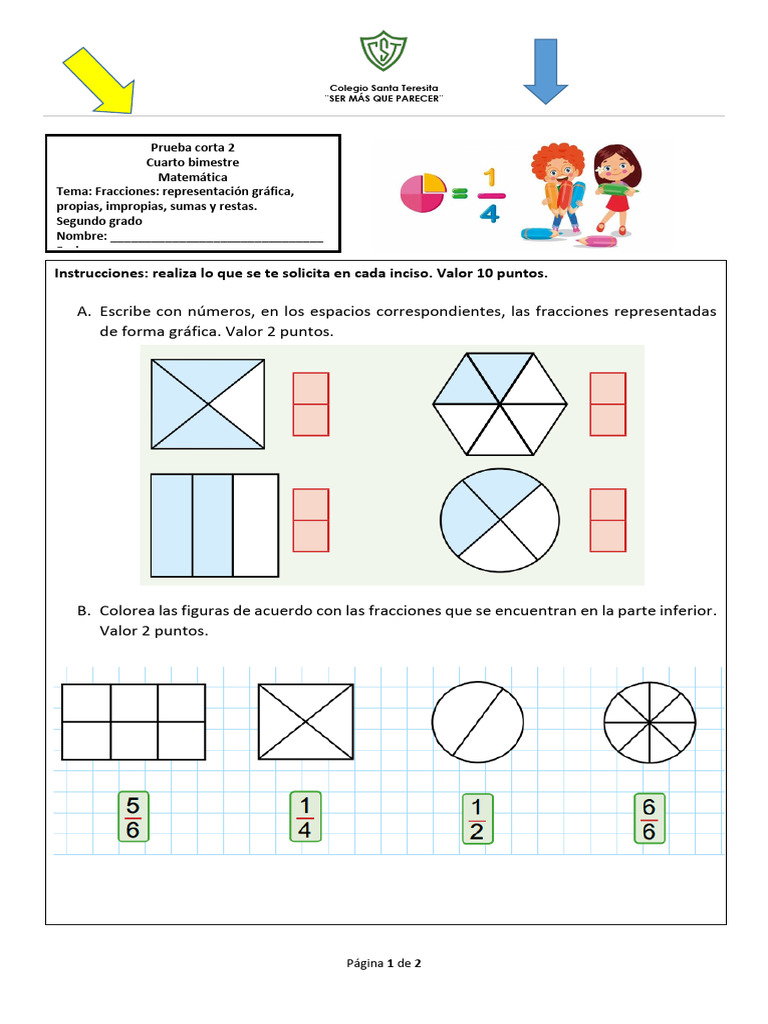 Evaluación de Fracciones para 2º Grado | PDF