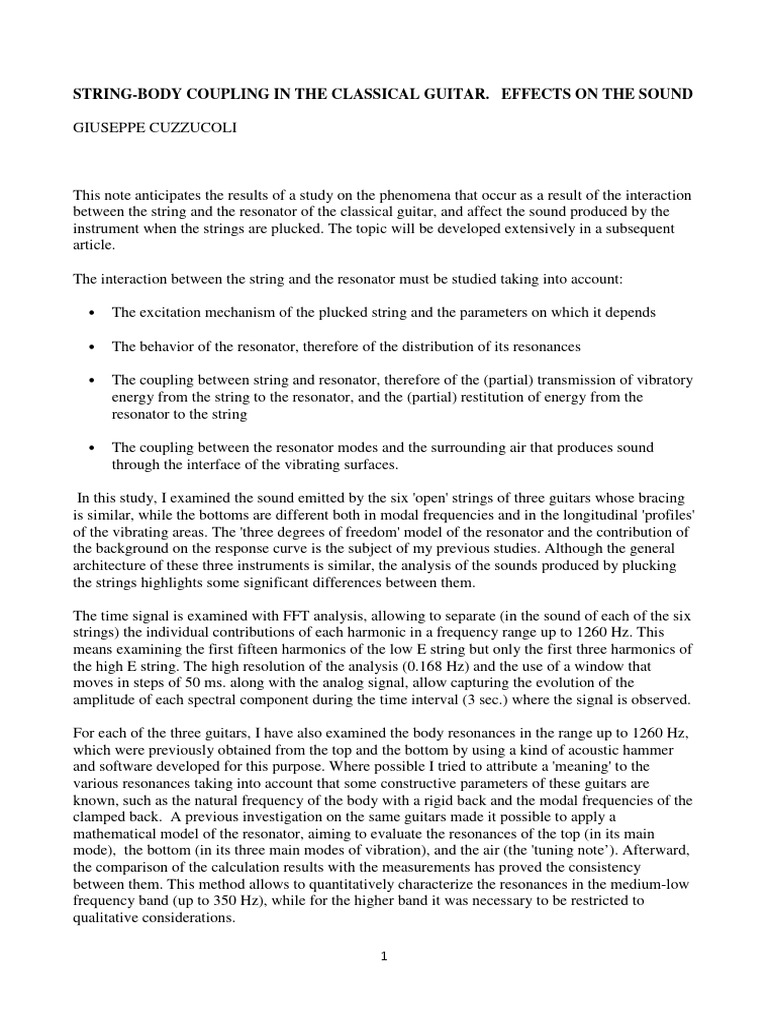 String Body Coupling in The Classical Guitar | PDF | Resonance ...