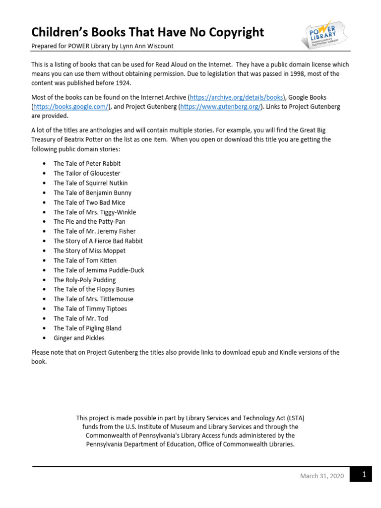 Childrens Bookswith No Copyright | PDF | Children's Literature | L ...