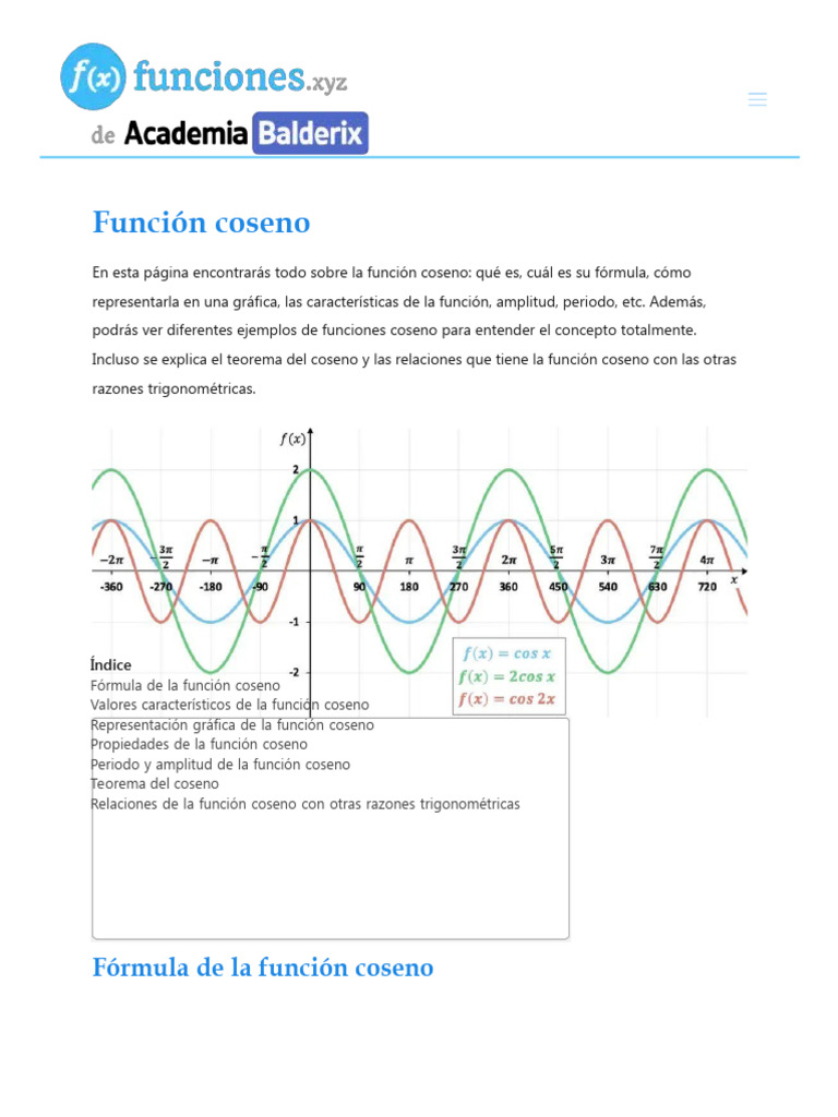 TODO de la Función Coseno_ gráfica, características, fórmula,.._ | PDF ...