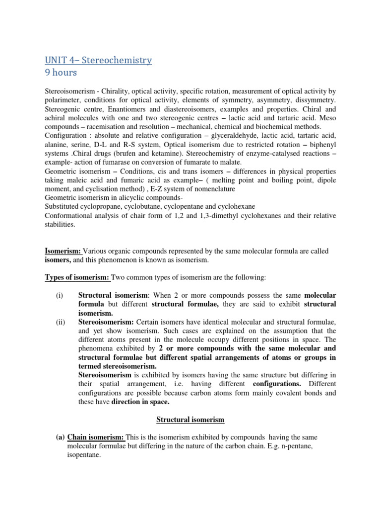 Stereochem Notes 1 | PDF | Chirality (Chemistry) | Isomer