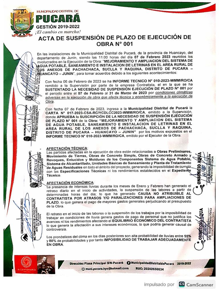 Acta de Suspensión de Plazo de Ejecución N°01 PDF | PDF