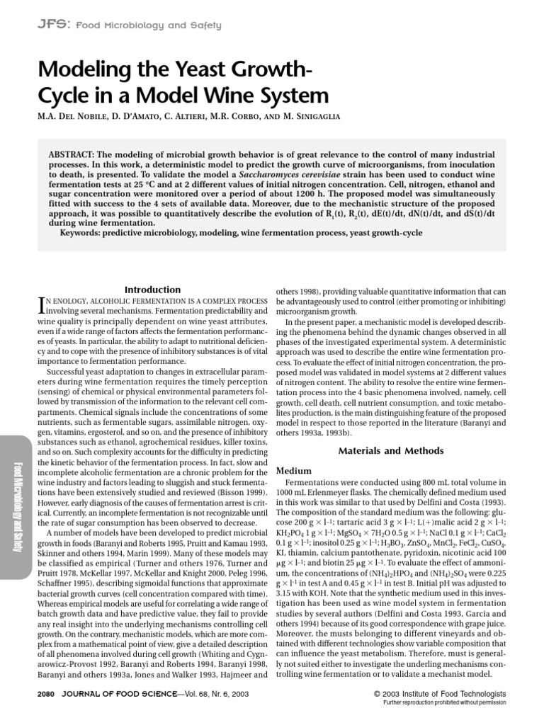 Journal of Food Science - 2006 - Nobile - Modeling The Yeast Growth ...