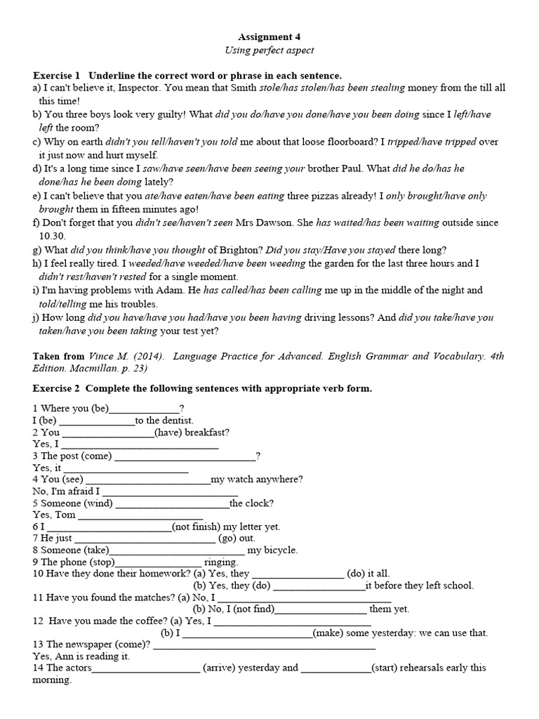 Worksheet 4 Using Perfect Aspect | PDF | English Language | English Grammar