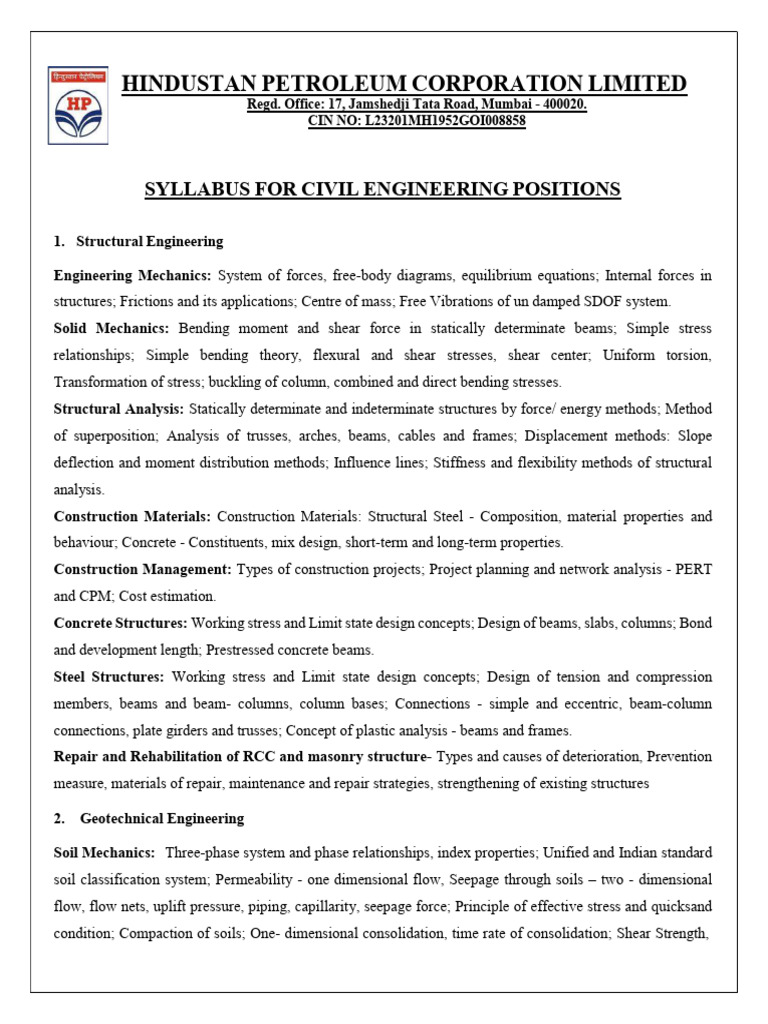 Civil Engineering Syllabus 141023 | PDF | Fluid Dynamics | Beam (Structure)