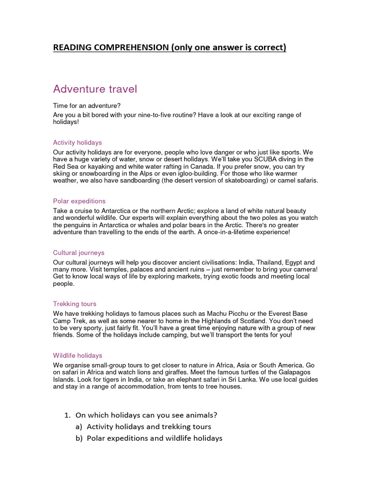 Adventure Travel Reading Guide | PDF | Social Science | Travel