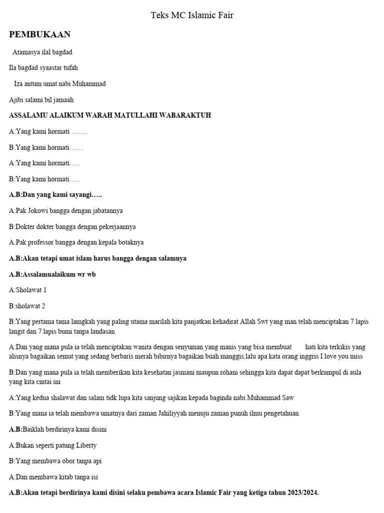 Teks MC Isalamic Fair | PDF