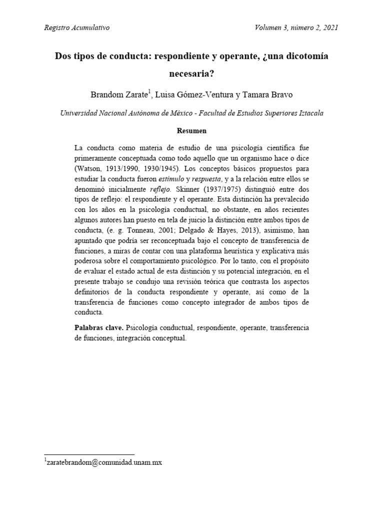 Dos Tipos de Conducta Respondiente y Ope | PDF | Sicología | Comportamiento