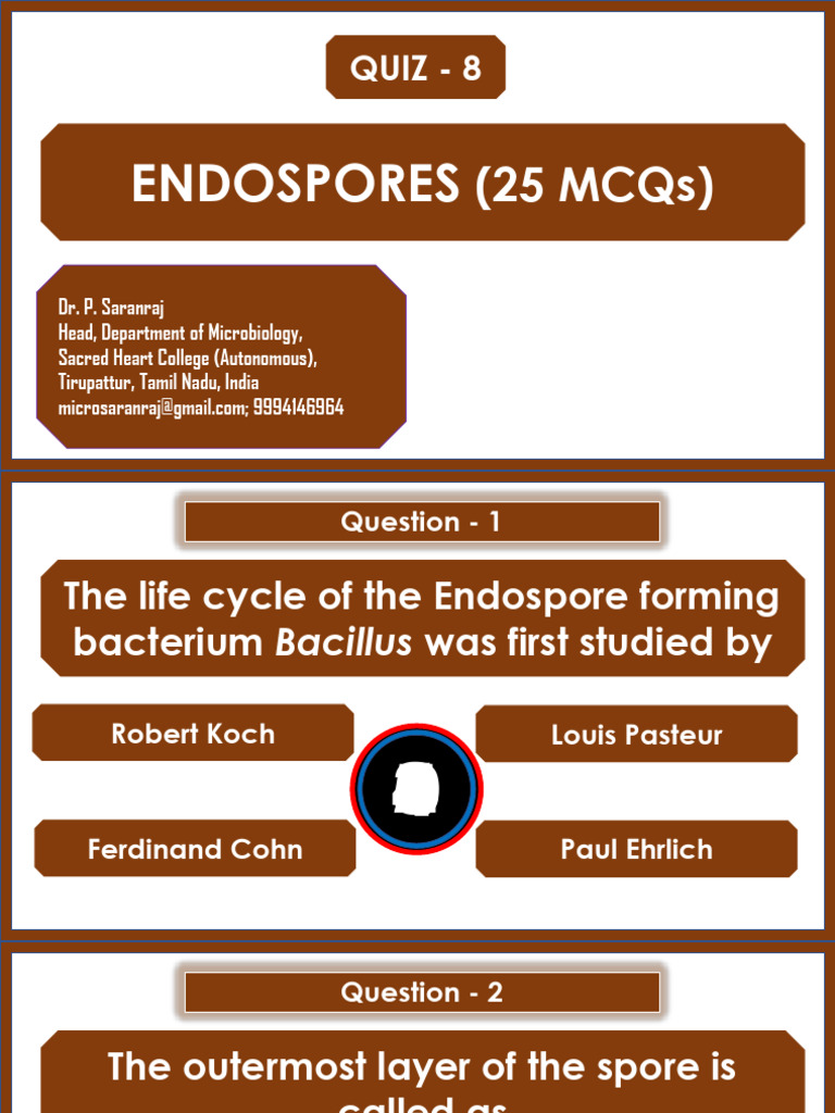 8 Endospores (Quiz 8 - 25 MCQS) | PDF | Microbiology | Laboratory Techniques
