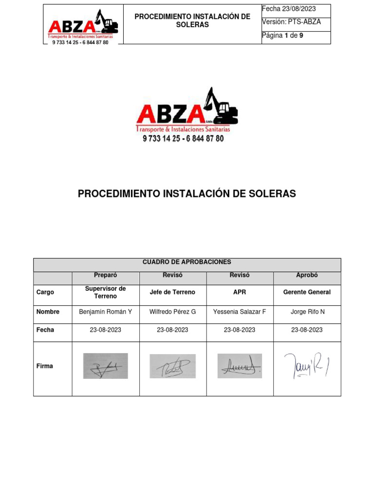 06 PROCEDIMIENTO INSTALACIÓN DE SOLERAS | PDF | Hormigón