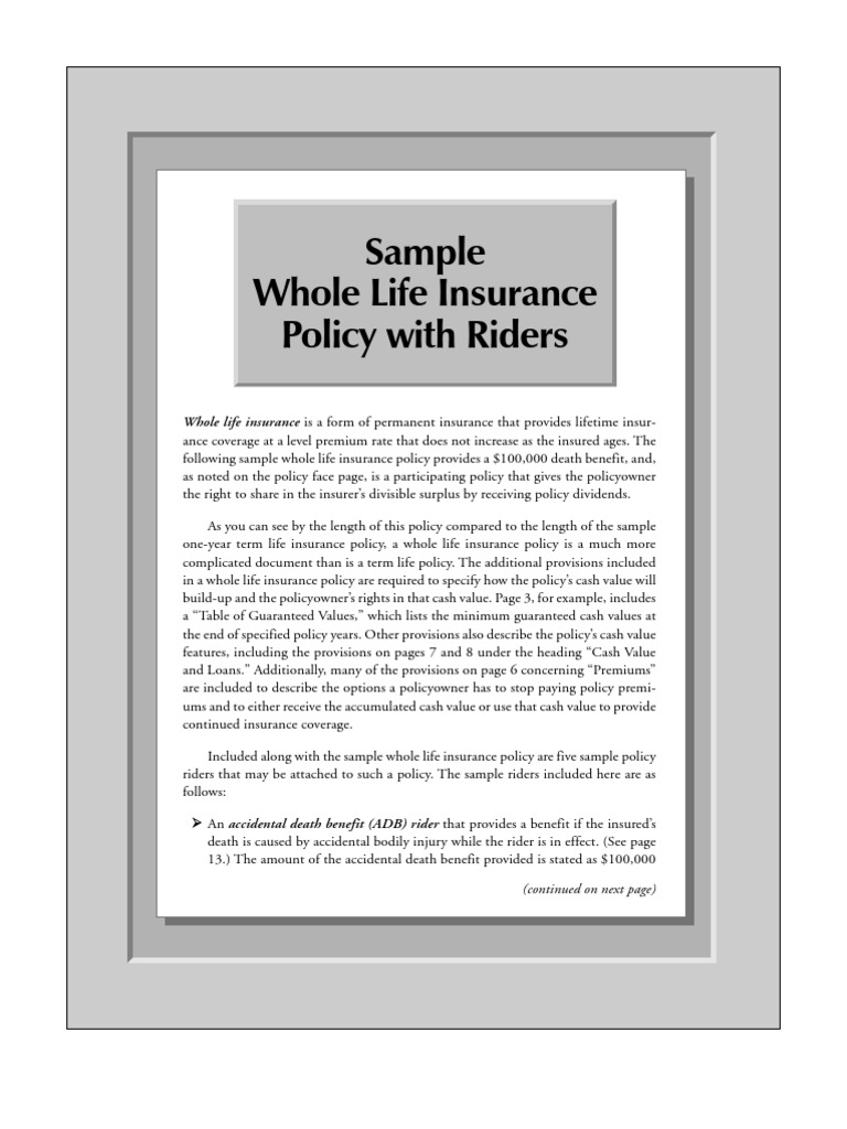 Whole Life Insurance Policy | PDF | Life Insurance | Insurance