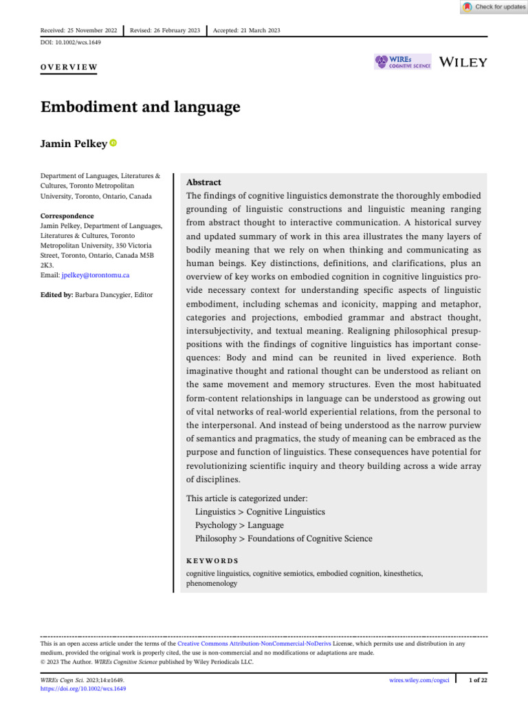 Embodiment and Language | PDF | Embodied Cognition | Thought