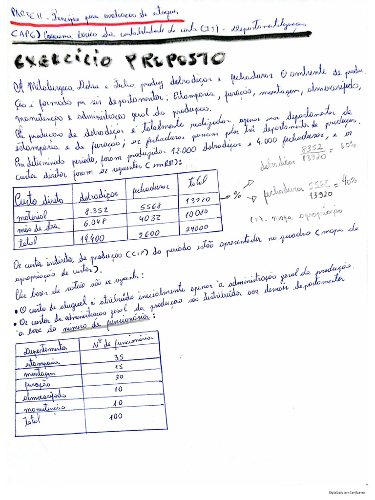 Exercício Proposto - Esquema Básico (Departamentos) - CAP 6 (Eliseu Martins - Contabilidade de ...