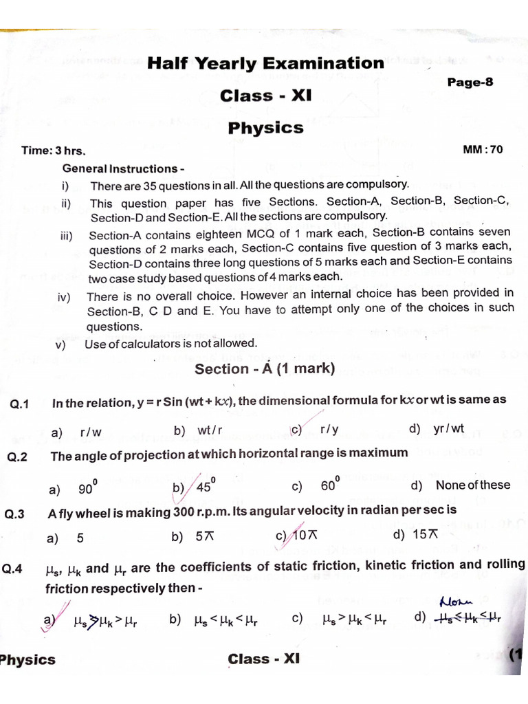 Previous Year Half Yearly Paper 11 | PDF