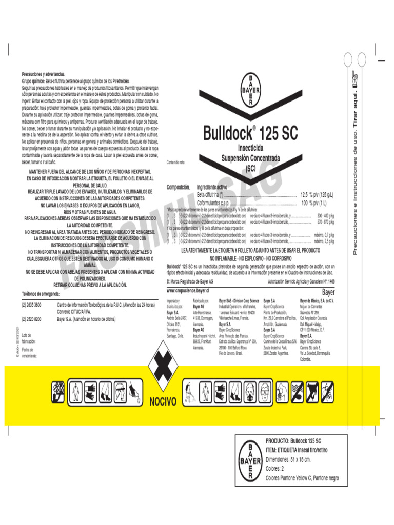 Bulldock 125 SC Por Pagina Etiqueta Final | PDF | Agua | Maíz