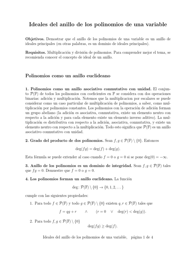 Polynomial Ideals Es Pdf Anillo Matemáticas Matemática Elemental