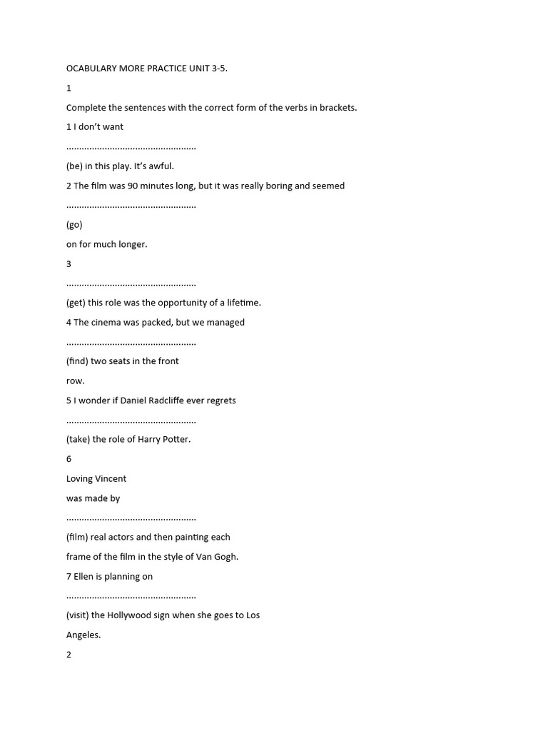 OCABULARY MORE PRACTICE UNIT 3-5 Menos | PDF