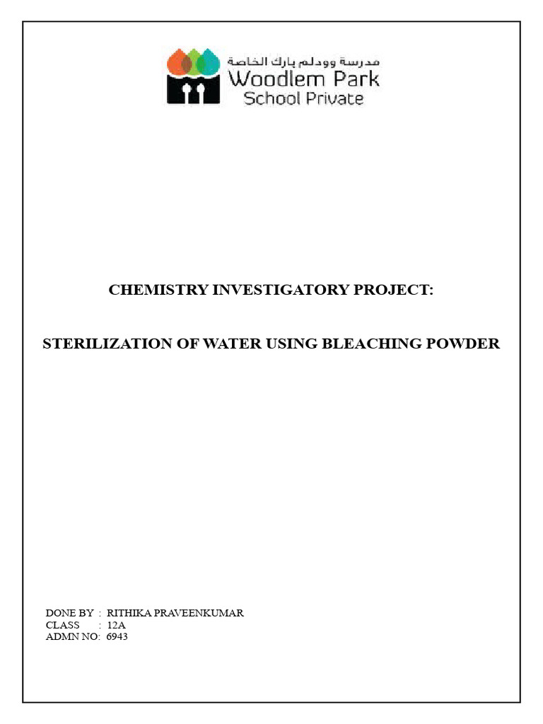 Chemistry Investigatory Project | PDF | Water Purification | Bleach