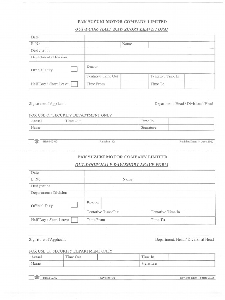 Out Door Duty Slip | PDF