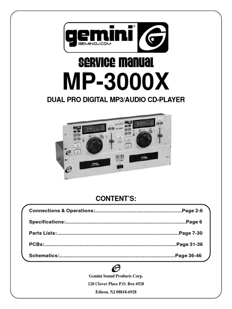 Gemini+Mp 3000x+Dual+Pro+Digital+Mp3audio+CD Player | PDF | Compact ...