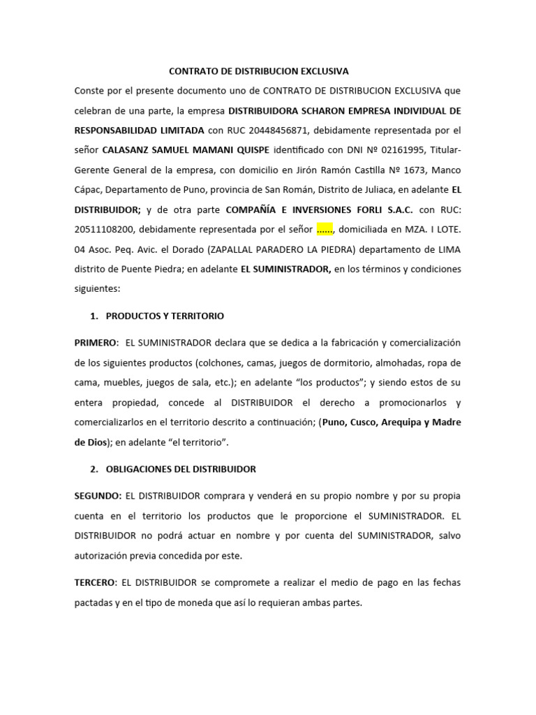 Contrato de Distribucion Exclusiva | PDF | Derecho