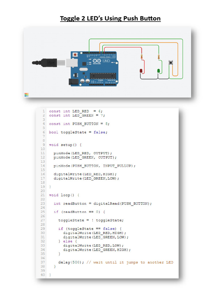 Toggle 2 LED's Using Push Button | PDF