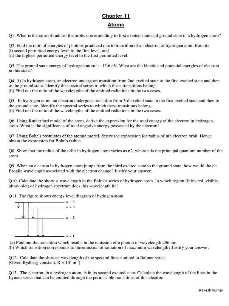 CH 11 Atoms (PYQ) | PDF | Emission Spectrum | Atoms