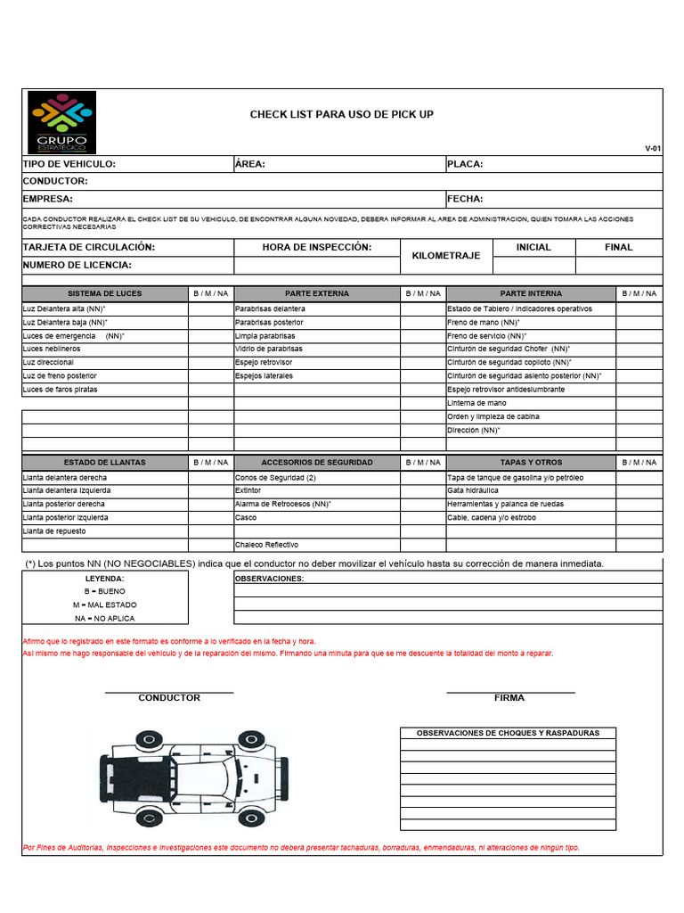 Check in de Revisión de Vehiculo | PDF | Vehículos | Transporte