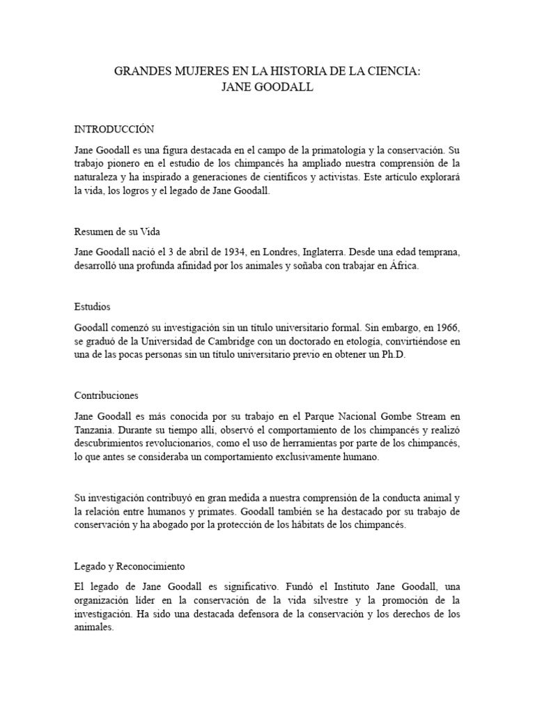 Grandes Mujeres en La Historia de La Ciencia - Jane Goodall | PDF | Science