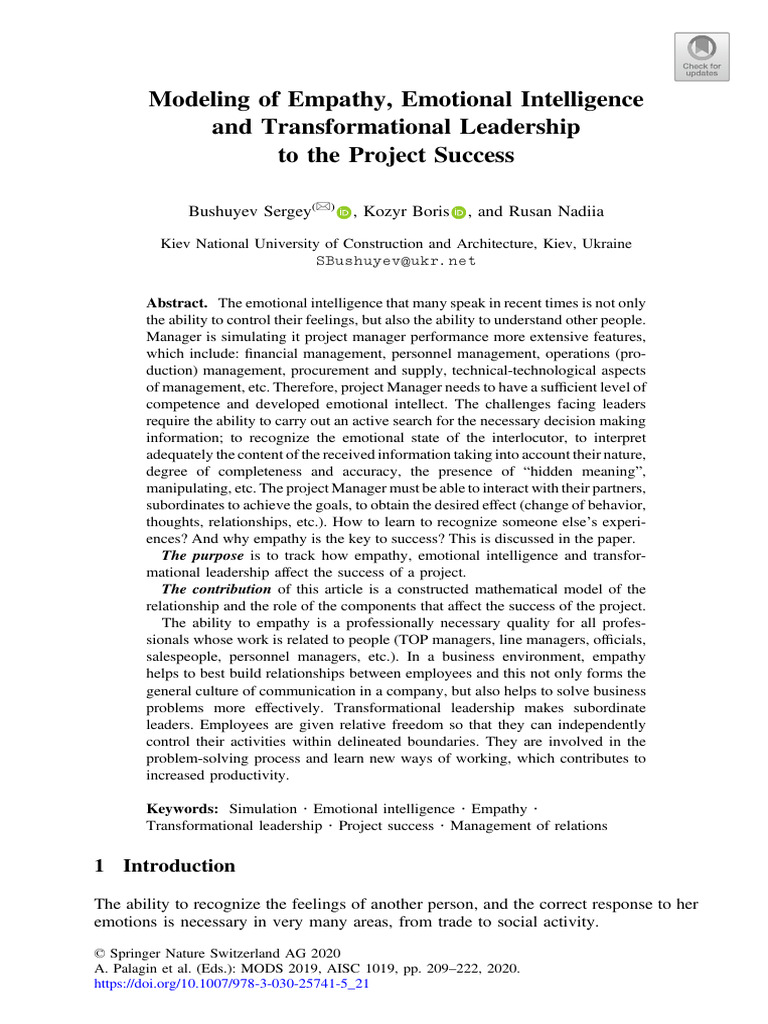 Modeling of Empathy, Emotional Intelligence | PDF | Leadership | Empathy
