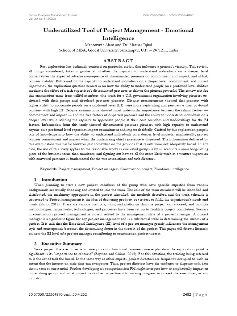 Underutilized Tool of Project Management Emotional Intelligence | PDF | International Standard ...