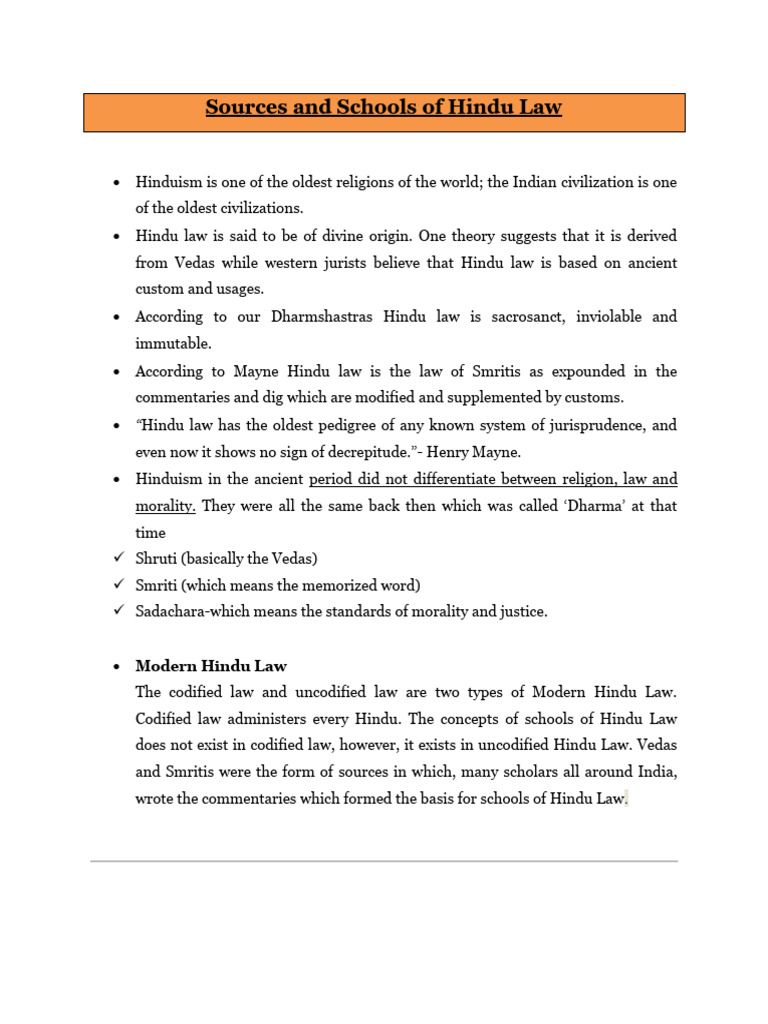 Sources and Schools of Hindu Law | PDF | Vedas | Justice