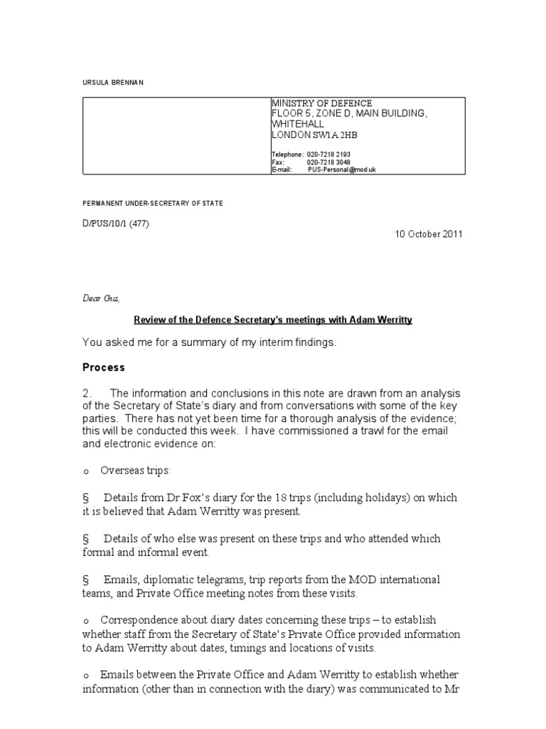 Ministry of Defence Floor 5, Zone D, Main Building, Whitehall London ...