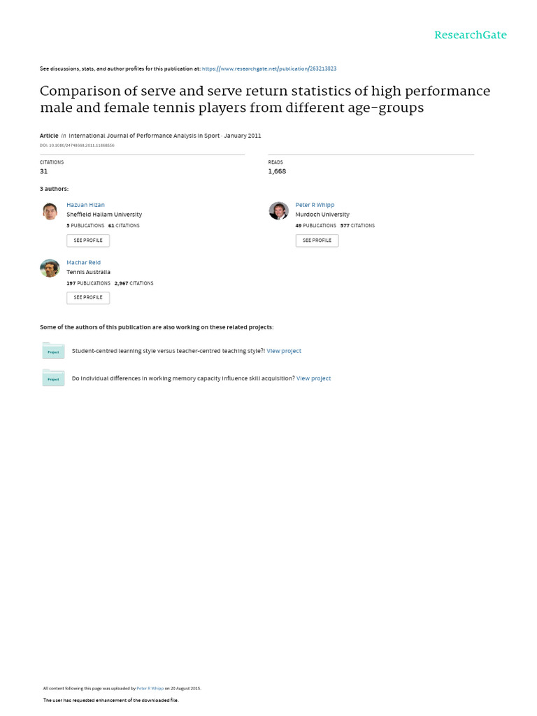 Hizan. Comparison of Serve and Serve Return Statistics of High ...