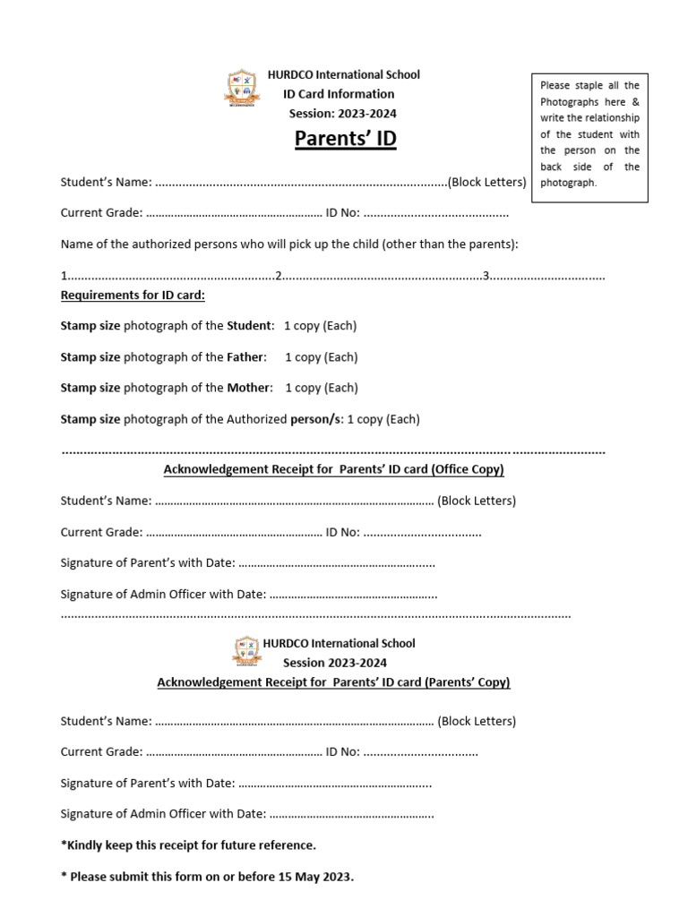 Parents ID Card Form | Download Free PDF | Government And Personhood ...