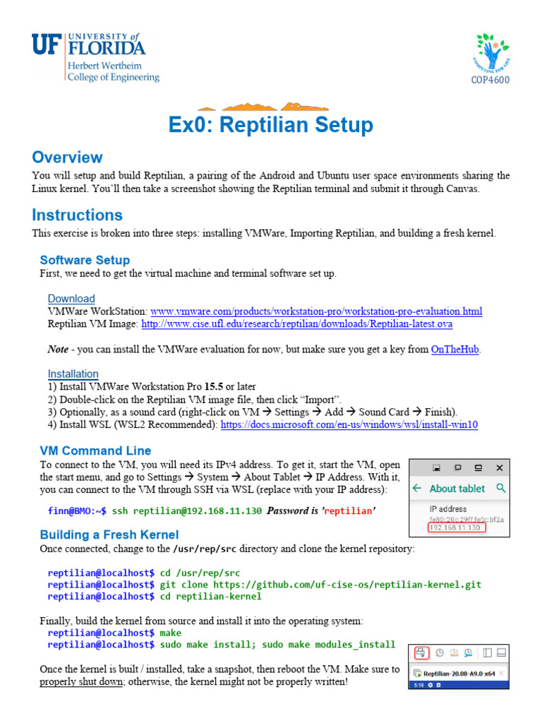 Ex0 - Reptilian Setup | PDF | Virtual Machine | Screenshot