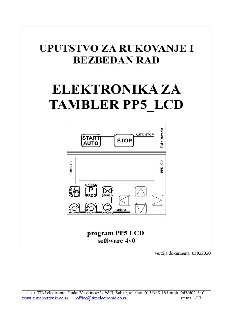 Uputstvo Za Rukovanje Tambler PP5 LCD | PDF