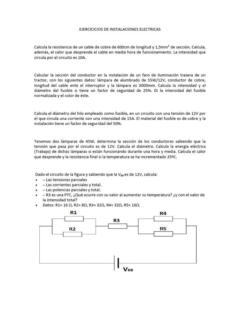 Ejercicios de Instalaciones Eléctricas (II Parte) (1) | PDF