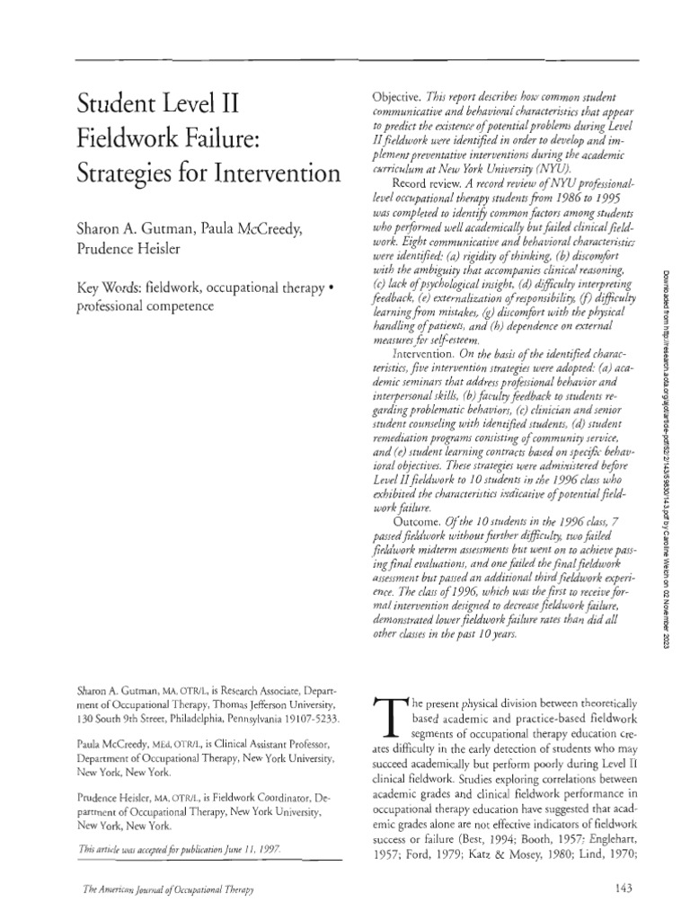 Level II Fieldwork Failure Solutions | PDF | Self Esteem | Psychology
