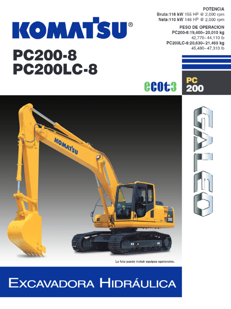 Ficha Tecnica Excavadora Komatsu PC200-8 | PDF