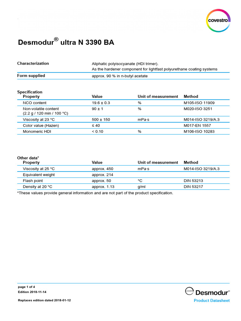 Desmodur Ultra N 3390 BA - en - 86223279 20818211 20818688 | PDF ...