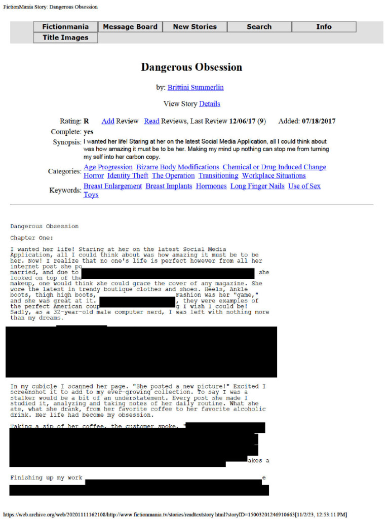 FictionMania Story - Dangerous Obsession - Redacted | PDF