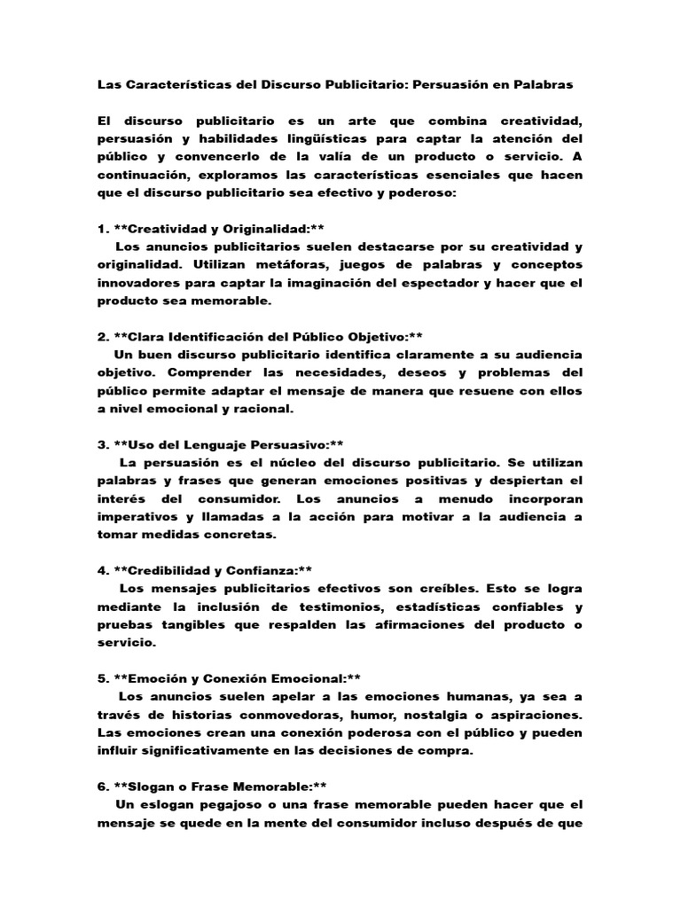 Características del Discurso Publicitario | PDF | Publicidad | Hablar ...