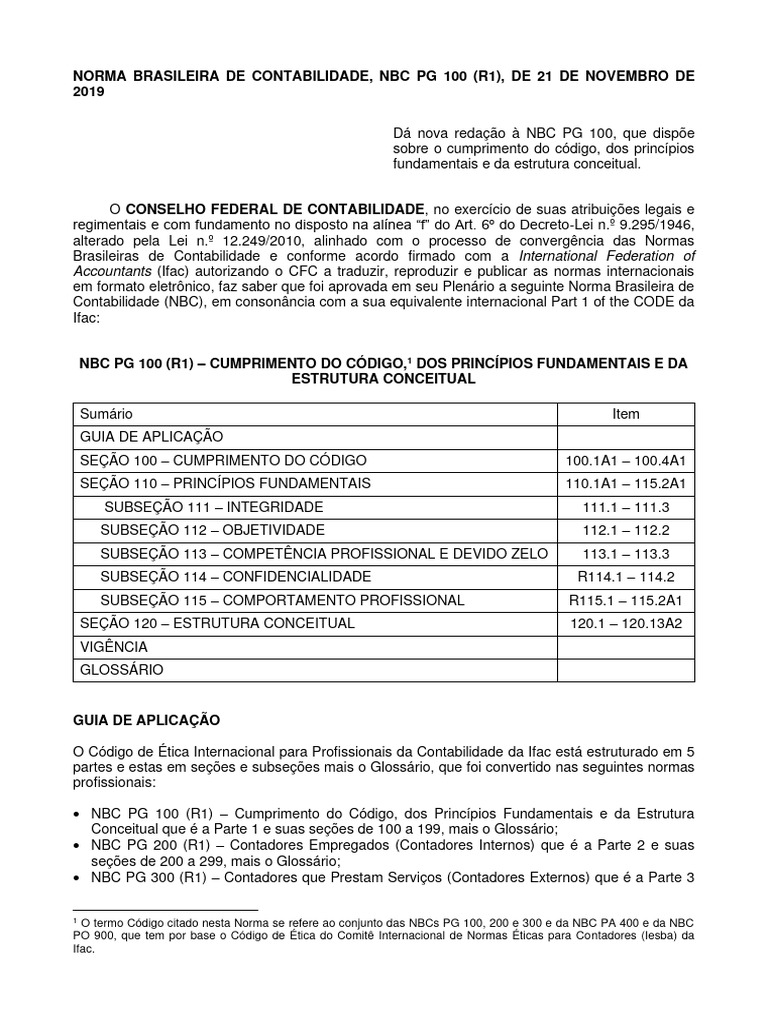 Norma Brasileira de Contabilidade, NBC PG 100 (R1), de 21 de Novembro de 2019 | PDF ...