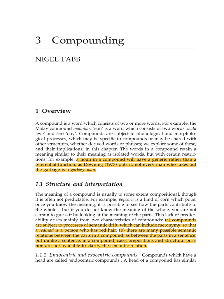 Fabb Nigel Compounding | PDF | Word | Morphology (Linguistics)
