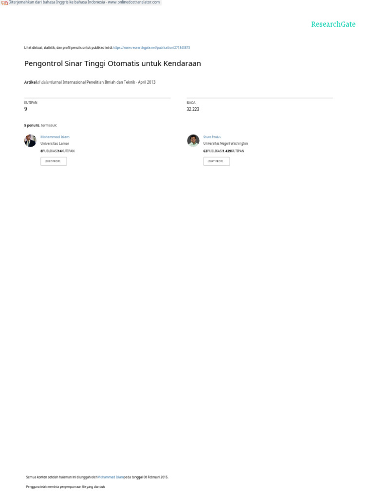 Automatic High Beam Controller For Vehicles - En.id | PDF