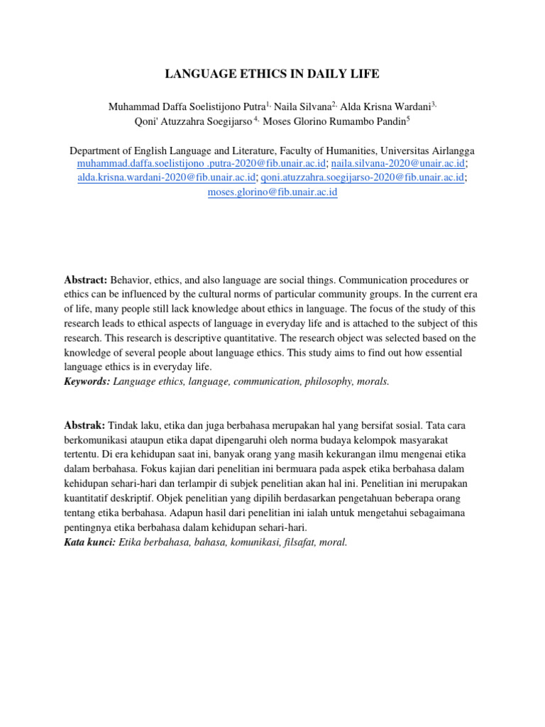 Language Ethics in Daily Life | PDF